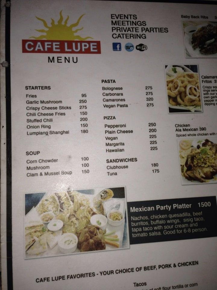 Menu at Cafe Lupe Antipolo, Antipolo