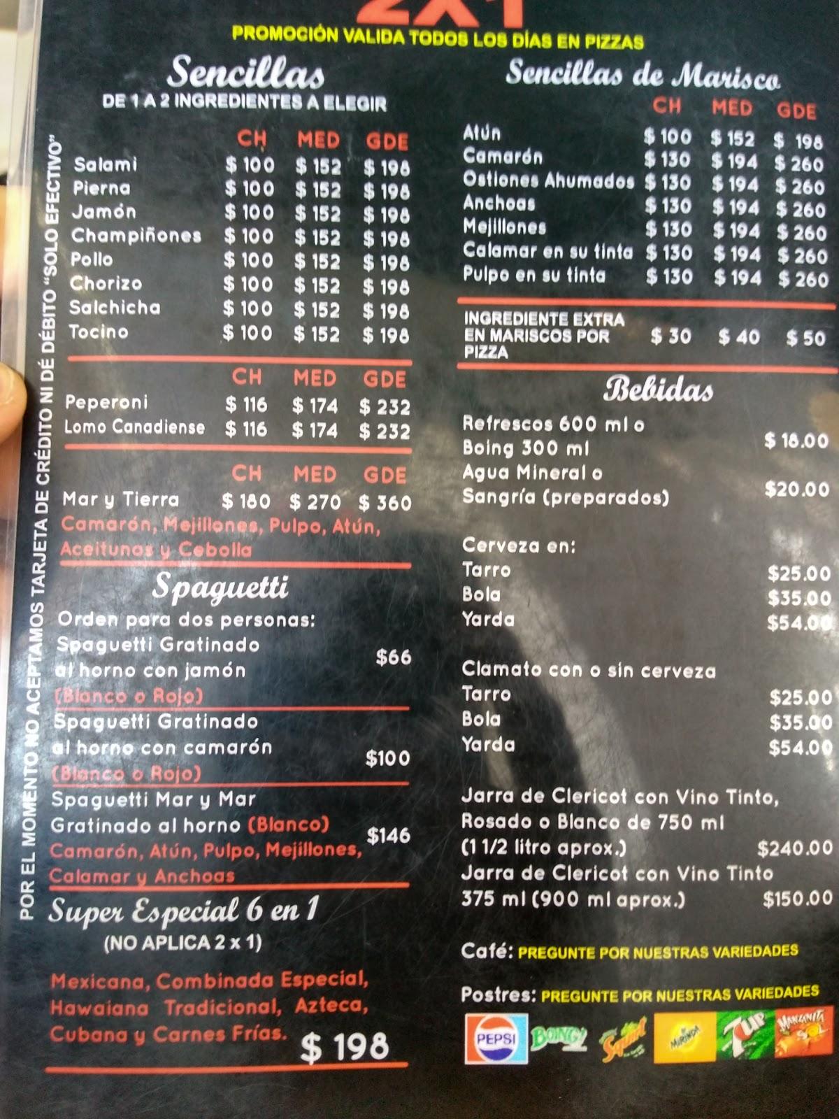 Carta del restaurante Charly Pizza, Chicoloapan del Juárez