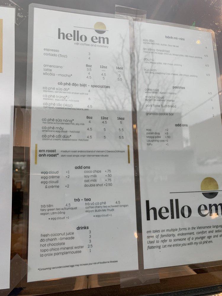 Carta del restaurante Hello Em Việt Coffee & Roastery, Seattle