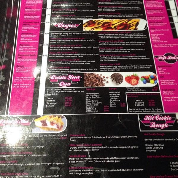 Menu at Kaspa's Tooting desserts, London, 250 Upper Tooting Rd
