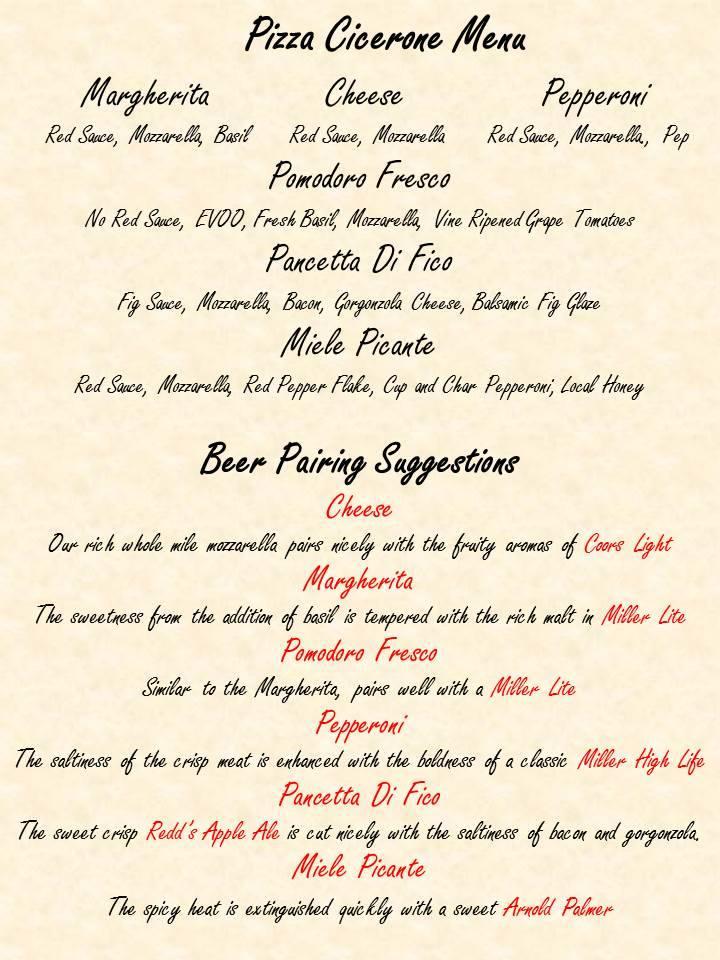 Menu at Pizza Cicerone restaurant, Fairfield