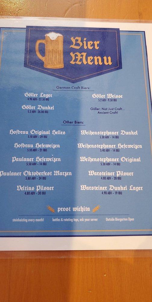Menu at Prost restaurant, Wichita