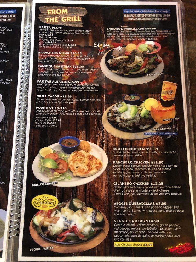 Menu at Sandra's Cantina & Grill restaurant, Spring Branch
