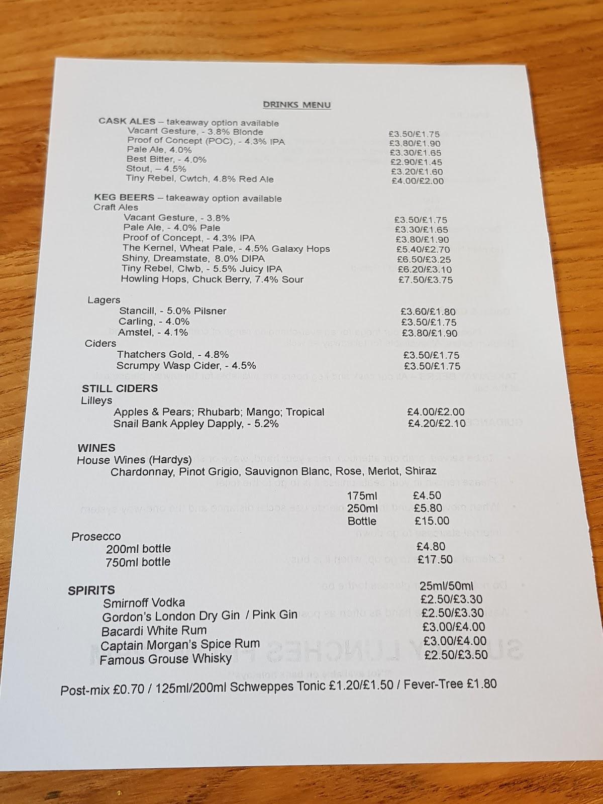 Menu at The Brew Shed restaurant, Retford
