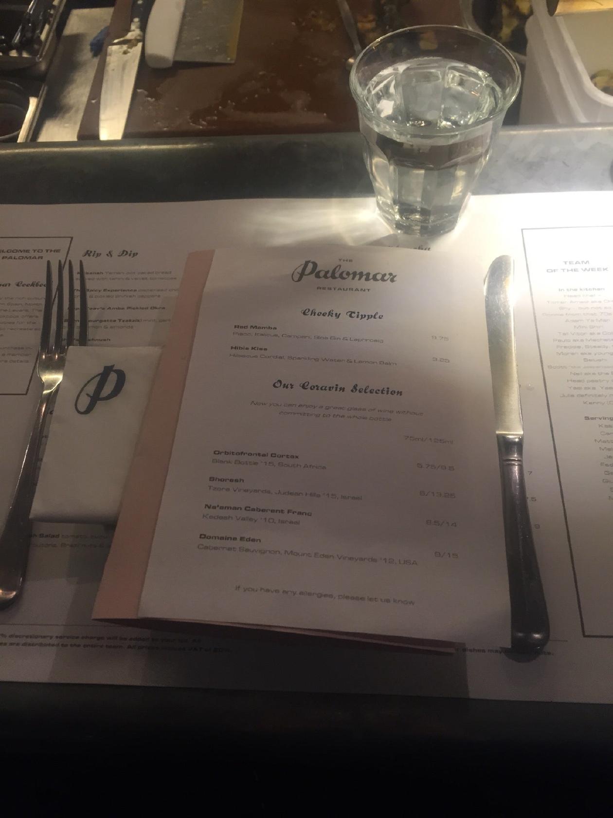 Menu at The Palomar restaurant, London