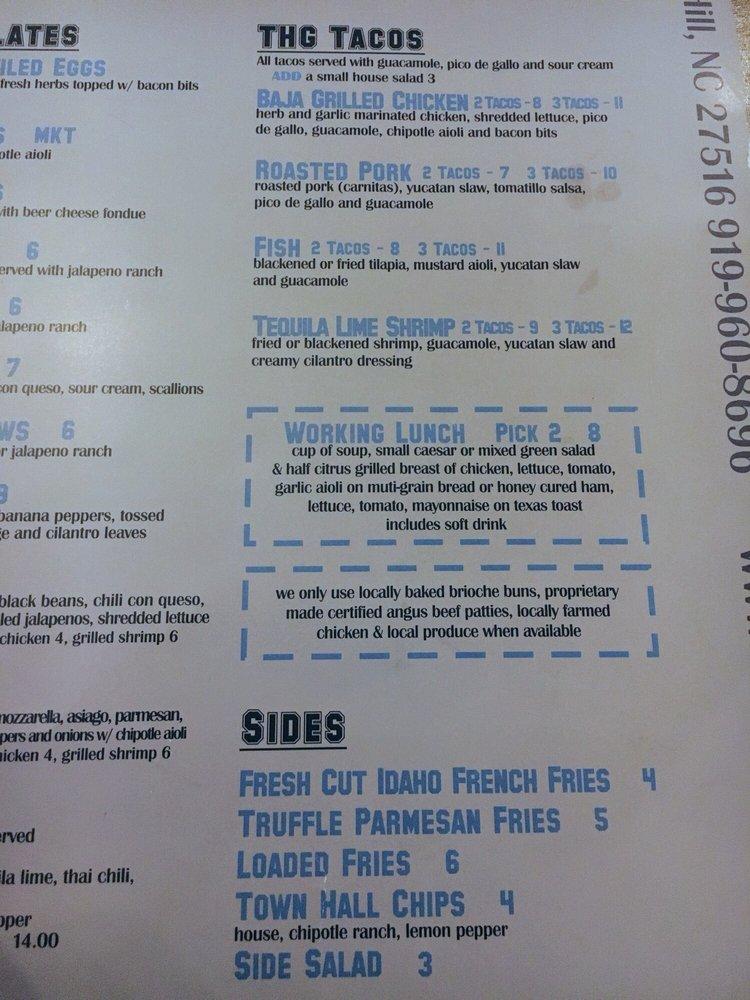 Menu at The Town Hall Grill pub & bar, Chapel Hill