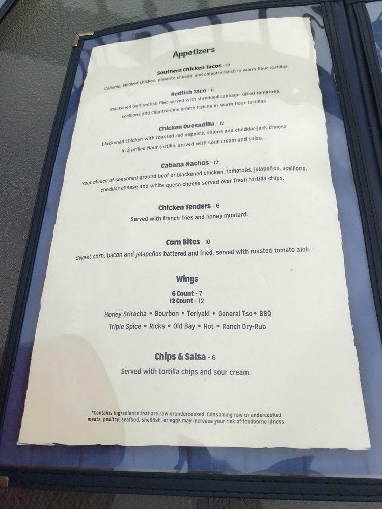 Menu at The Cabana At The Lighthouse pub & bar, USA