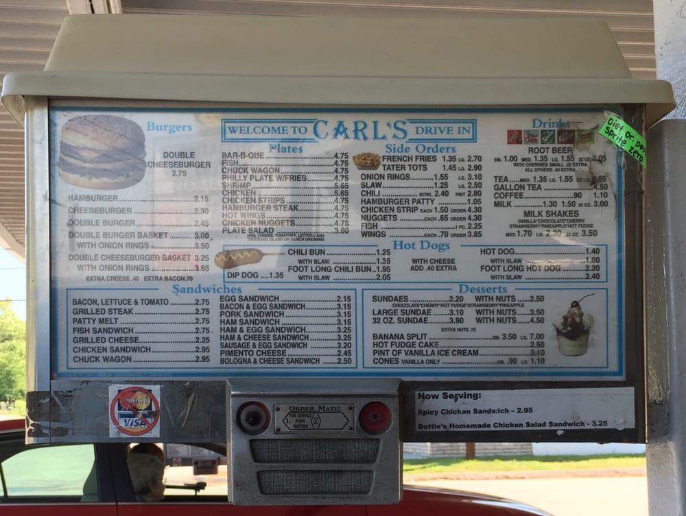 Menu at Carl's Drive In restaurant, Loudon, E Lee Hwy