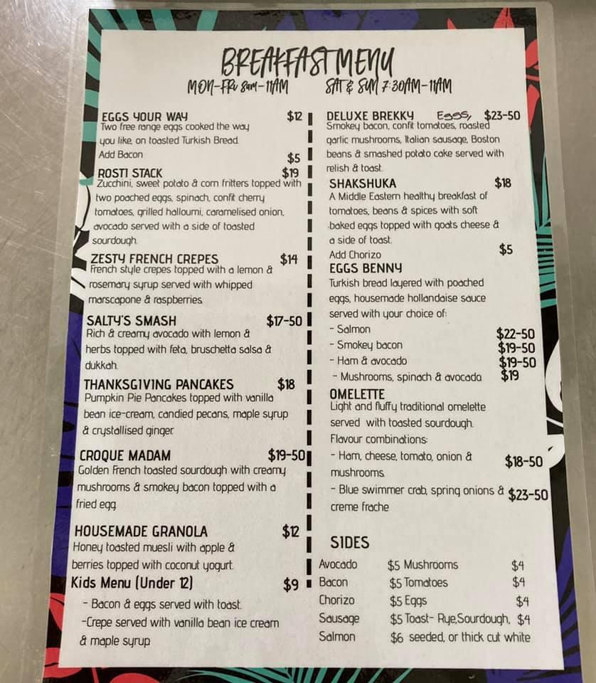 Menu at Salty Squid Licensed Seafood Bistro restaurant, Toogoom