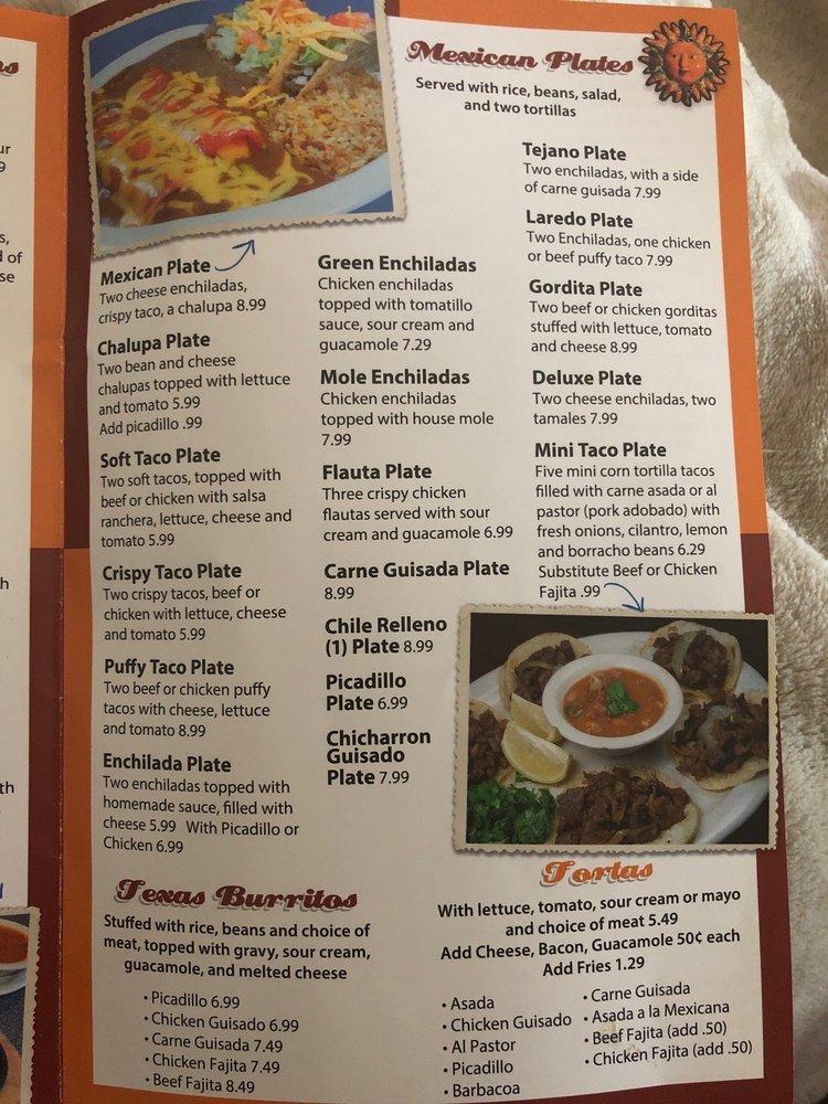 Menu at Tia's Taco Hut restaurant, New Braunfels