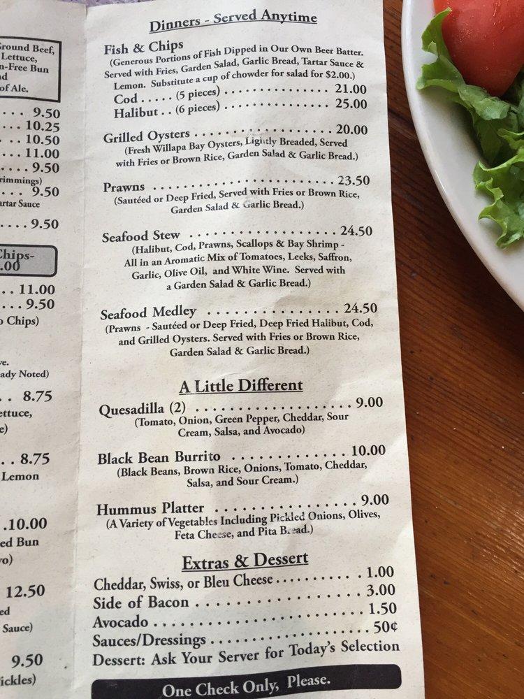 Menu at Bill's Tavern & Brewhouse pub & bar, Cannon Beach