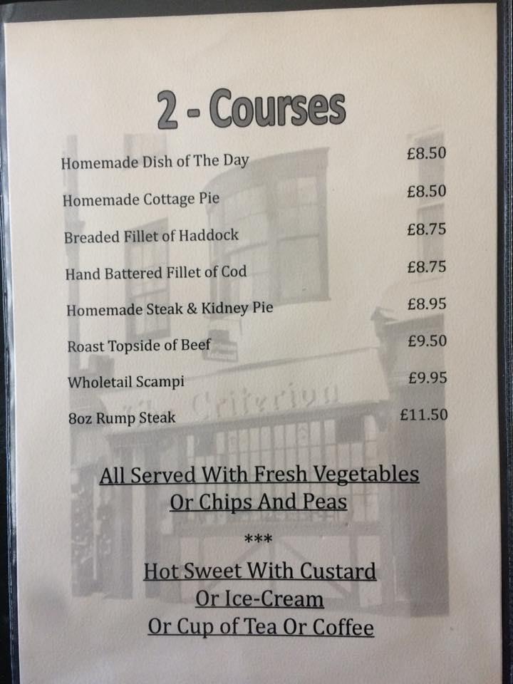 Menu at The Criterion Restaurant, Weymouth