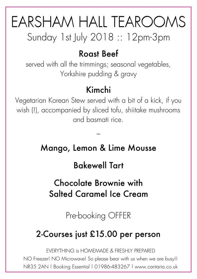 Menu at Earsham Hall Tearooms cafe, Bungay