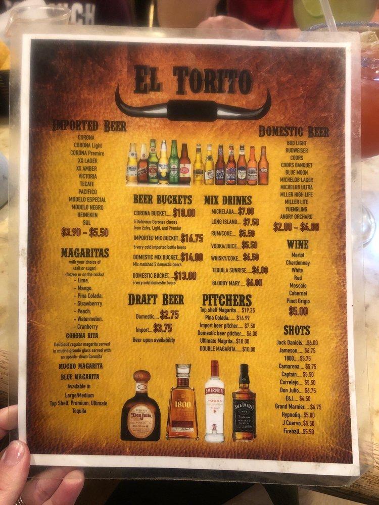 Menu at El Torito Mexican Restaurant, Shamokin Dam