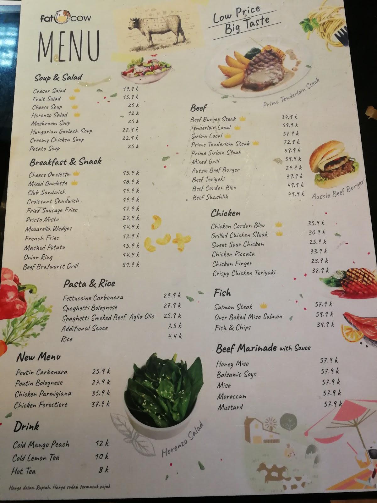 Menu at Fat Cow, Bogor