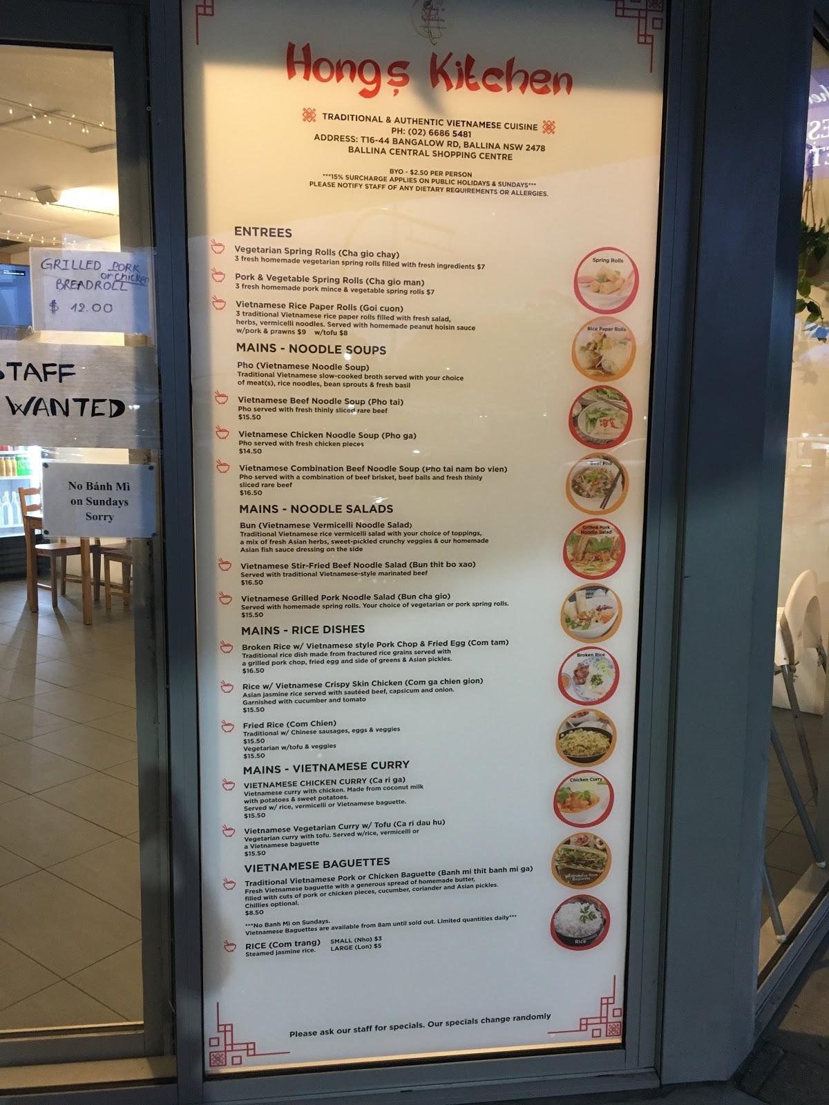 Menu at Hong's Kitchen restaurant, Ballina