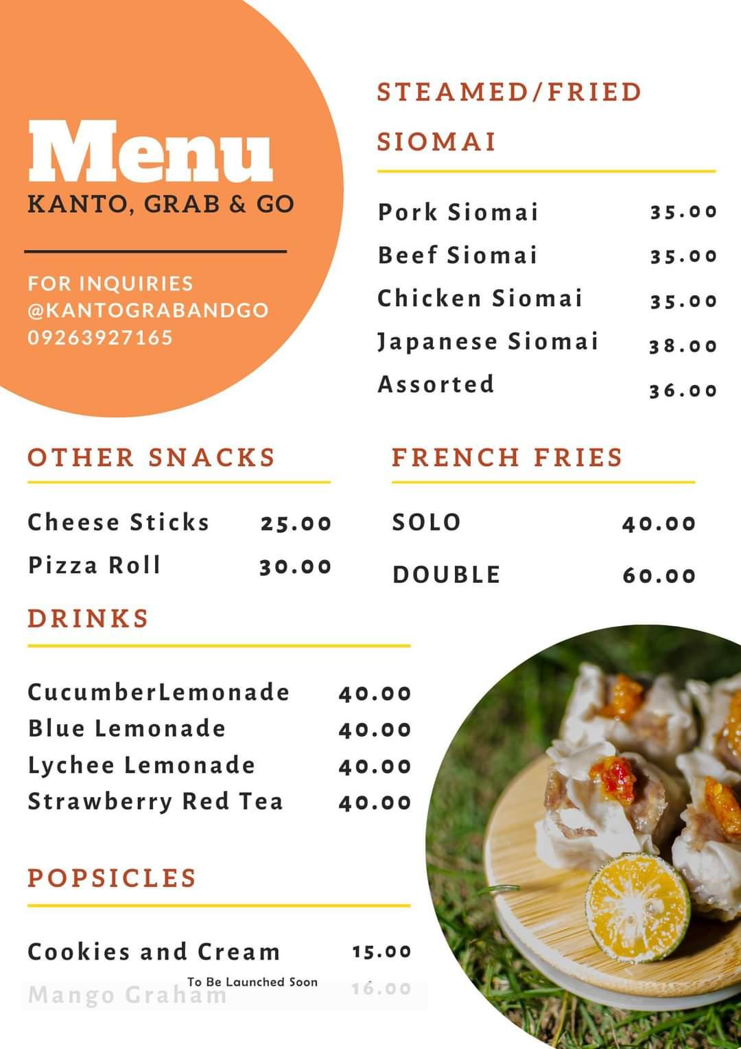 Menu at KANTO Grab and Go restaurant, Jasaan