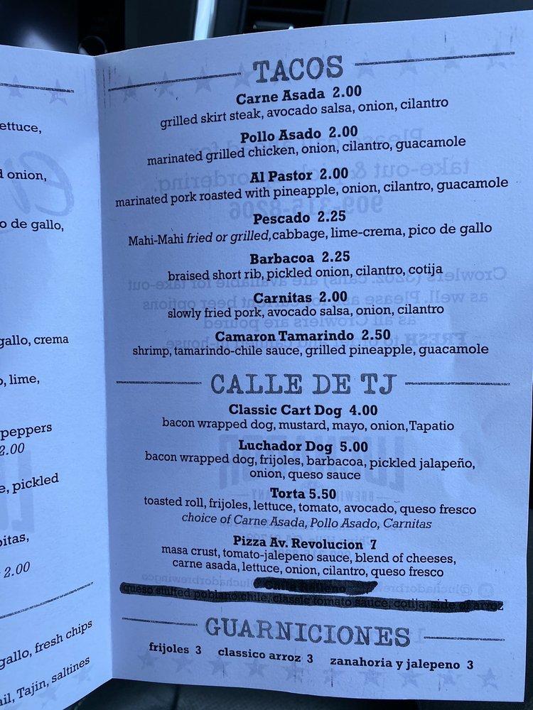 Menu at Luchador Brewing Company restaurant, Chino Hills