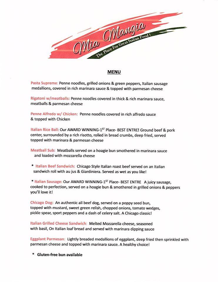 Menu at Mia Mangia pizzeria, Grantsburg