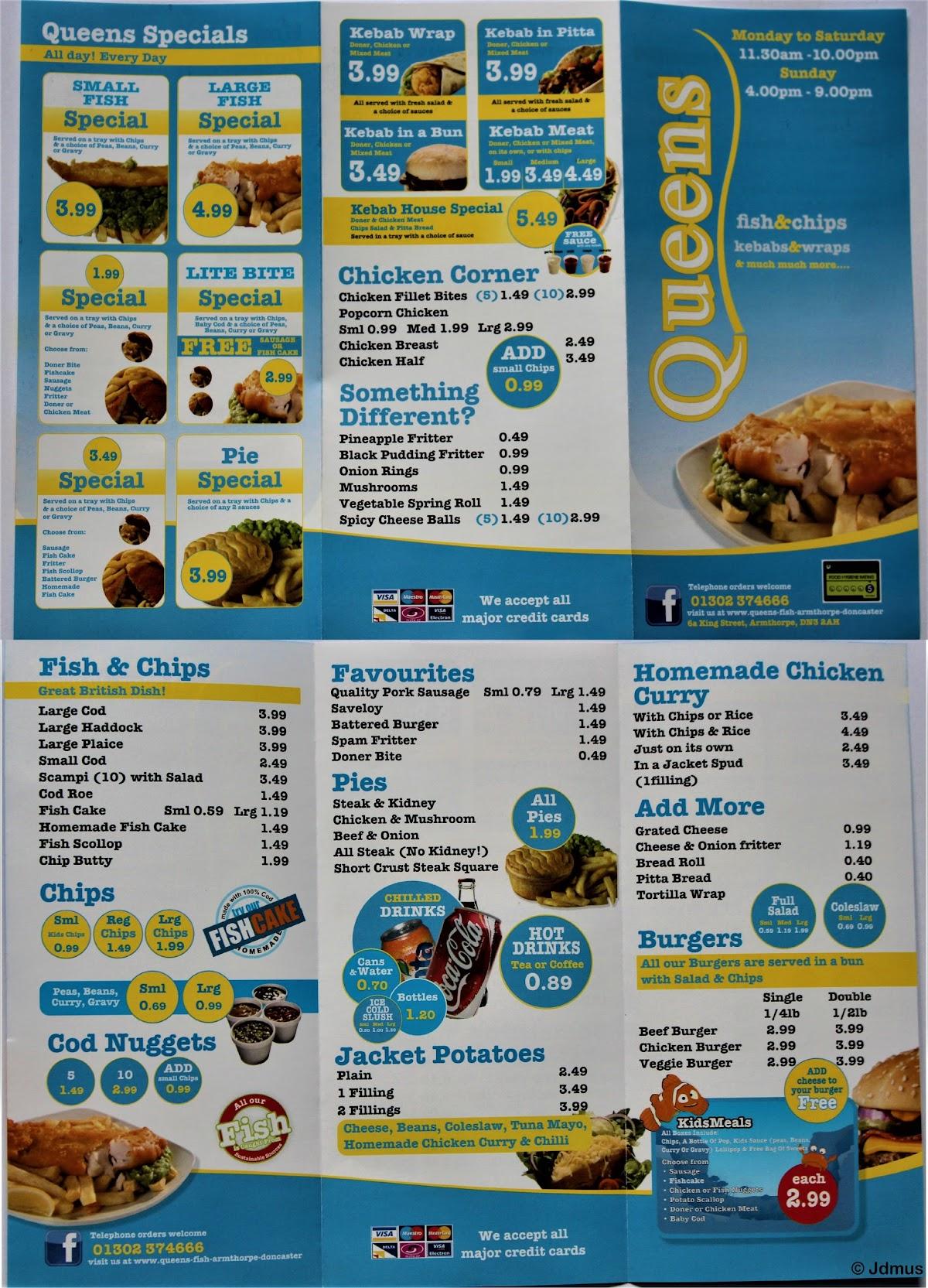 Menu at Queens Fish Bar, Doncaster