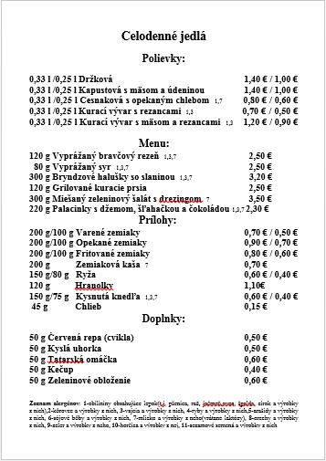 Menu at Reštaurácia Gurmán restaurant, Námestovo, Miestneho Priemyslu 1247