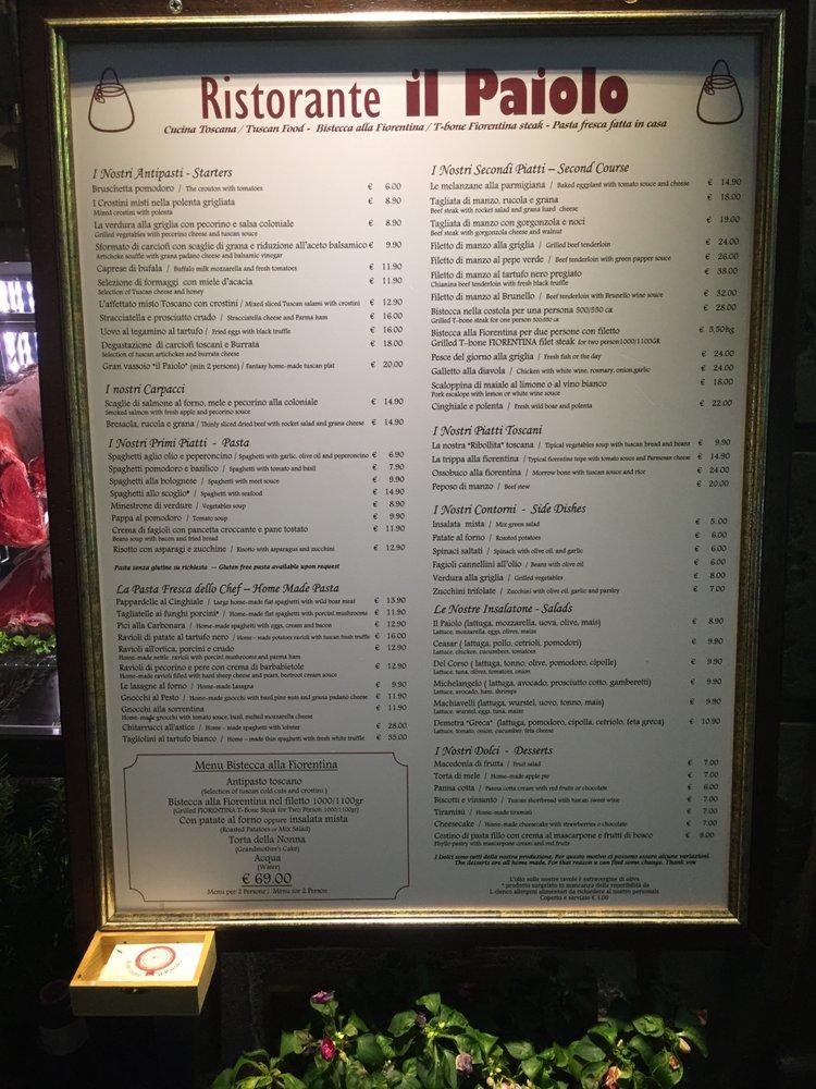Carta de Ristorante Romantico il Paiolo, Florencia