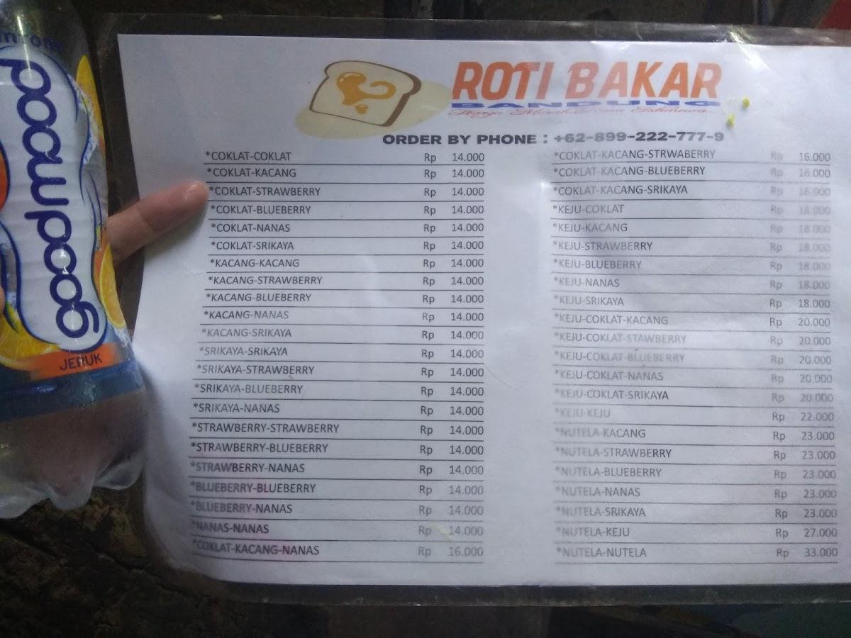 Menu at Roti Bakar Bandung restaurant, South Jakarta, QQ94+GW6