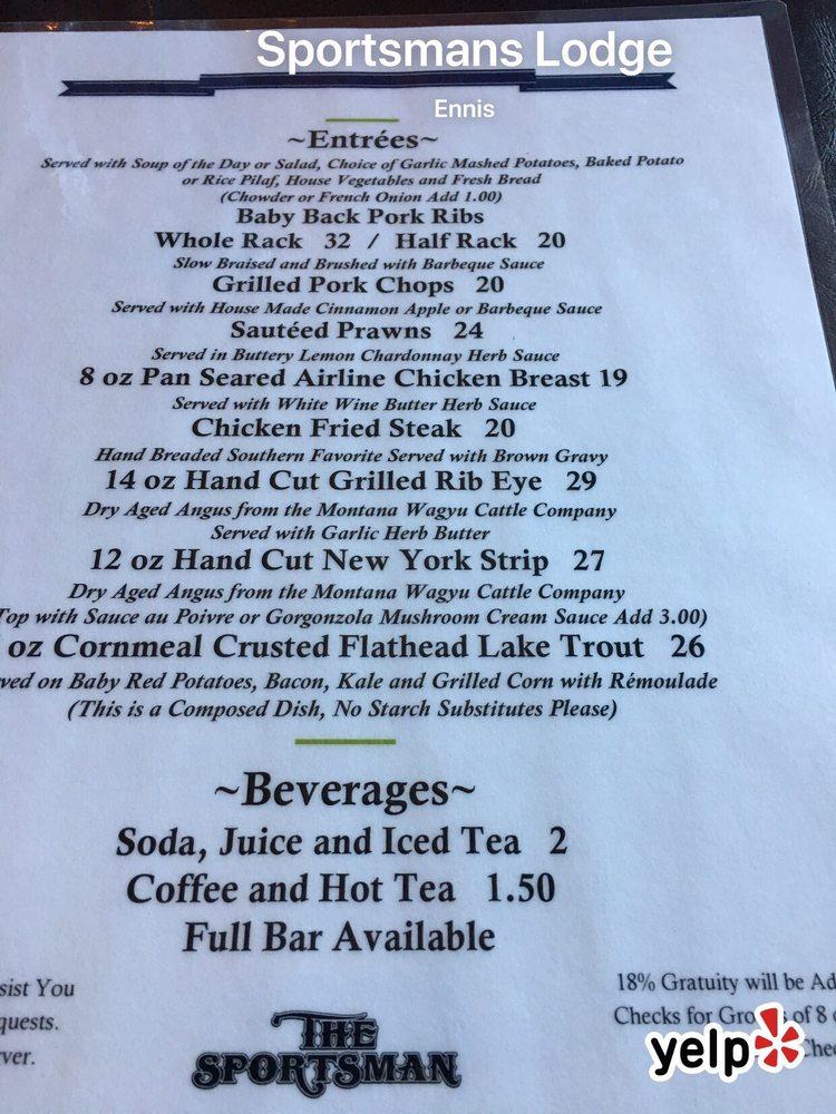Menu at Sportsman's Lodge Restaurant and Casino, Ennis