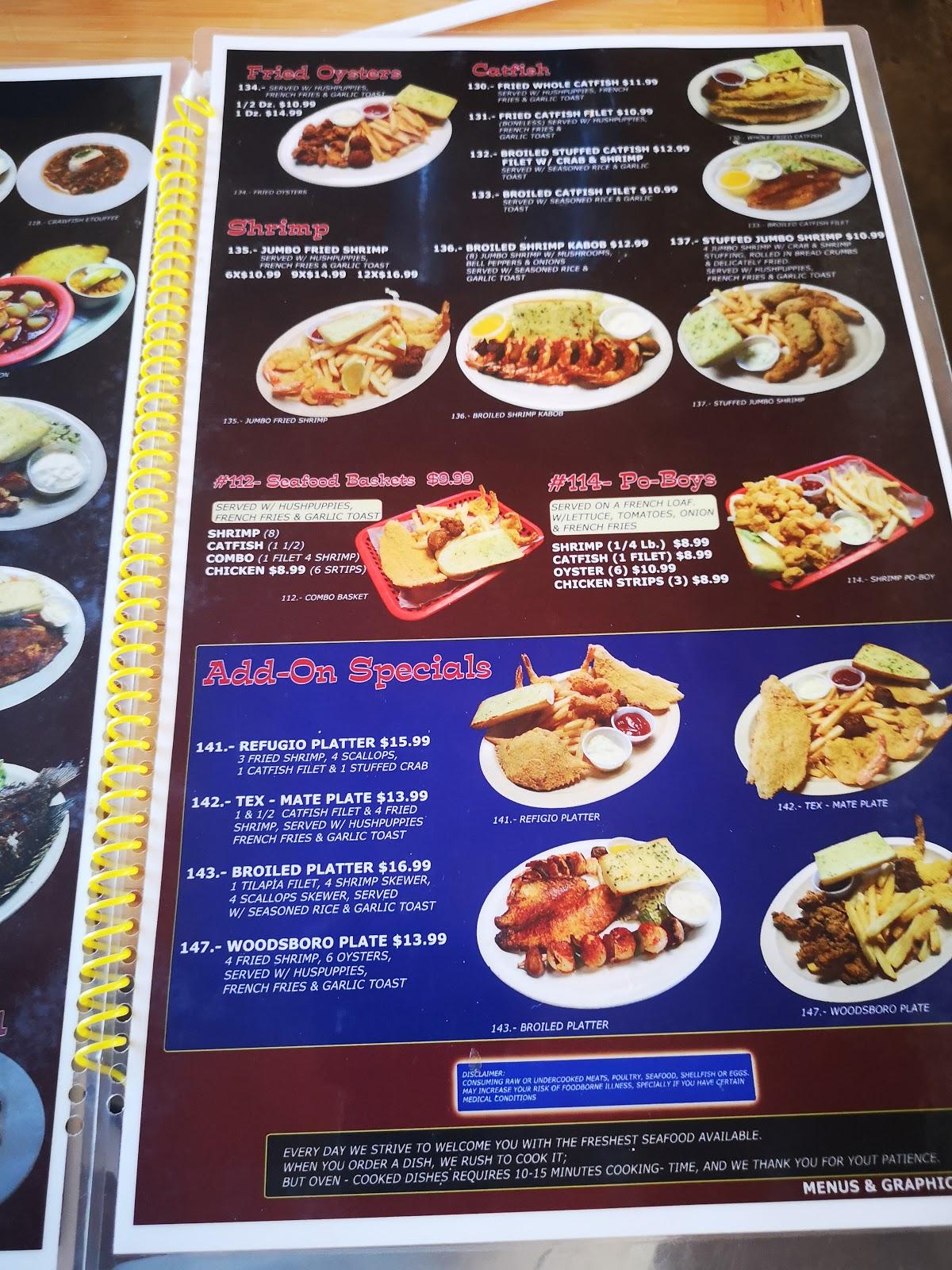 Menu at The Gumbo Seafood restaurant, Refugio