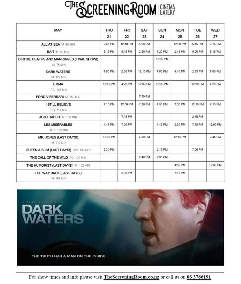 Menu at The Screening Room restaurant, Masterton