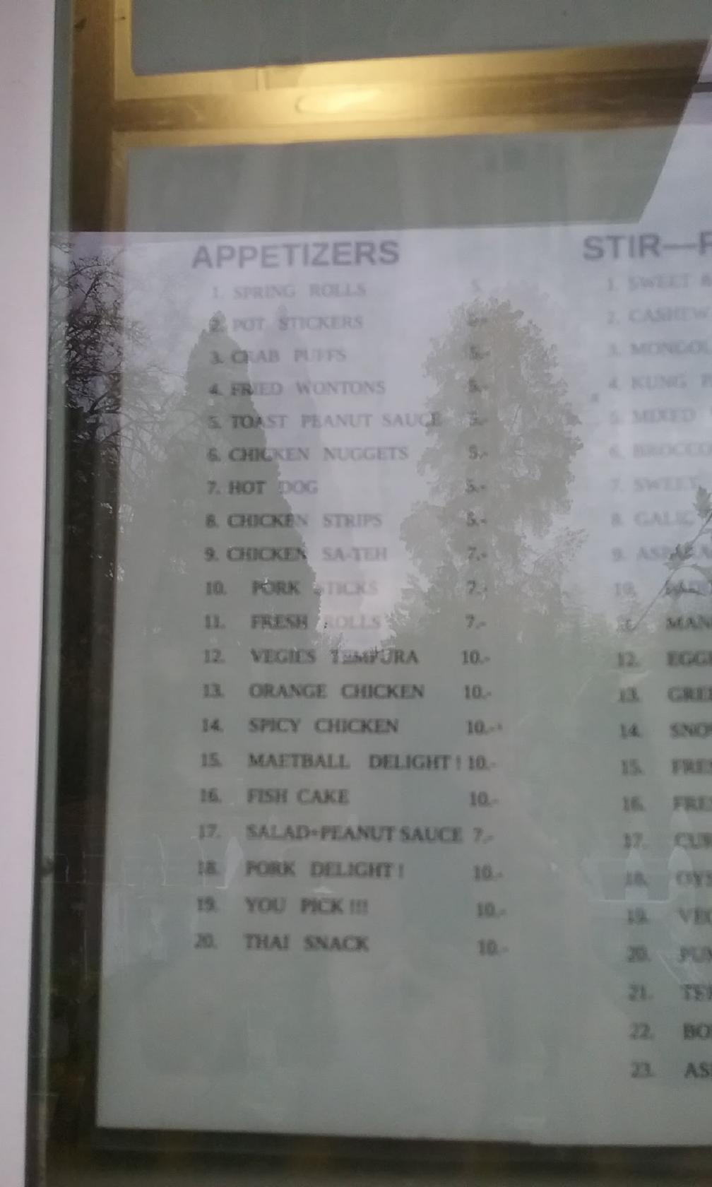 Menu at UFO Thai Food restaurant, Lebanon