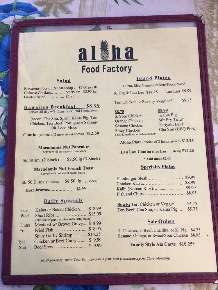 Menu at Aloha Food Factory restaurant, Alhambra