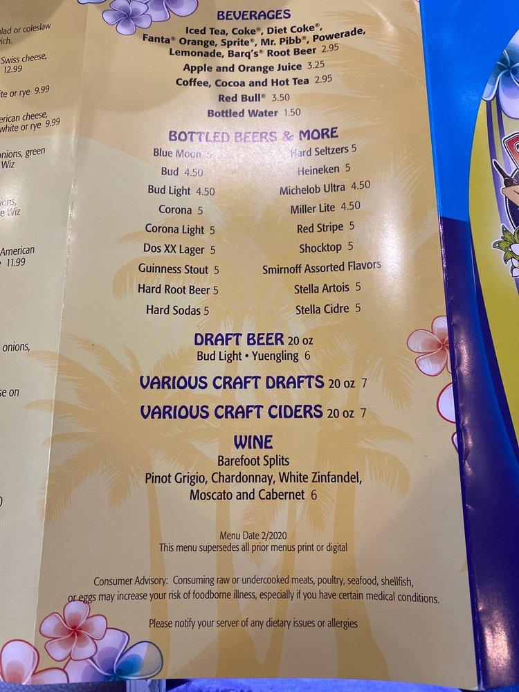 Menu at Barefoot Bill's Island Grill, St. Augustine