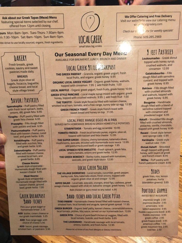 Menu at LOCAL GREEK restaurant, Princeton