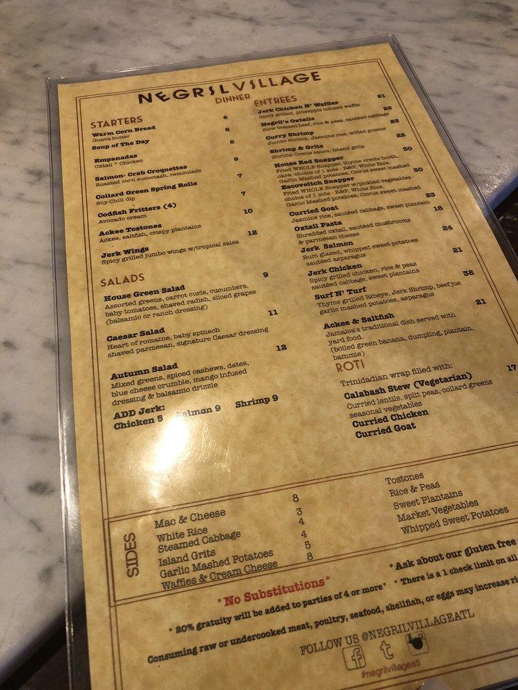 Menu at Negril ATL pub & bar, Atlanta