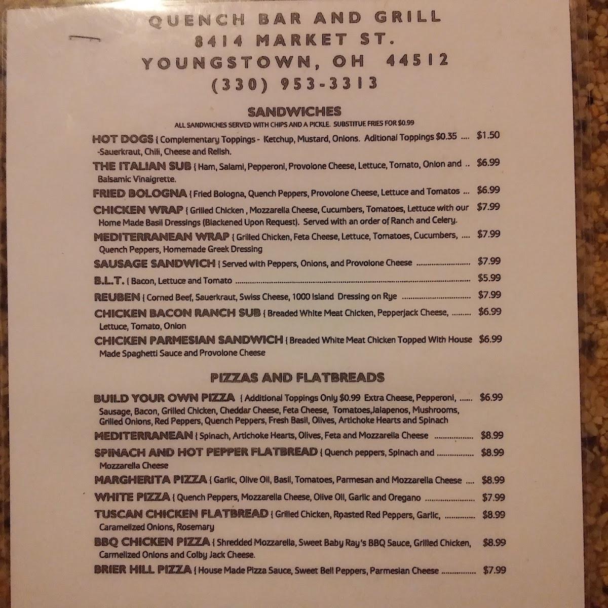 Menu at Quench Bar & Grill, Boardman