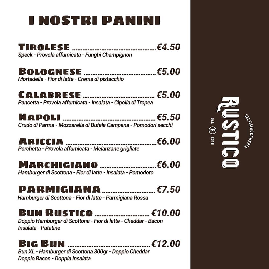 Menu at Rustico Take Away pub & bar, San Giuseppe Vesuviano