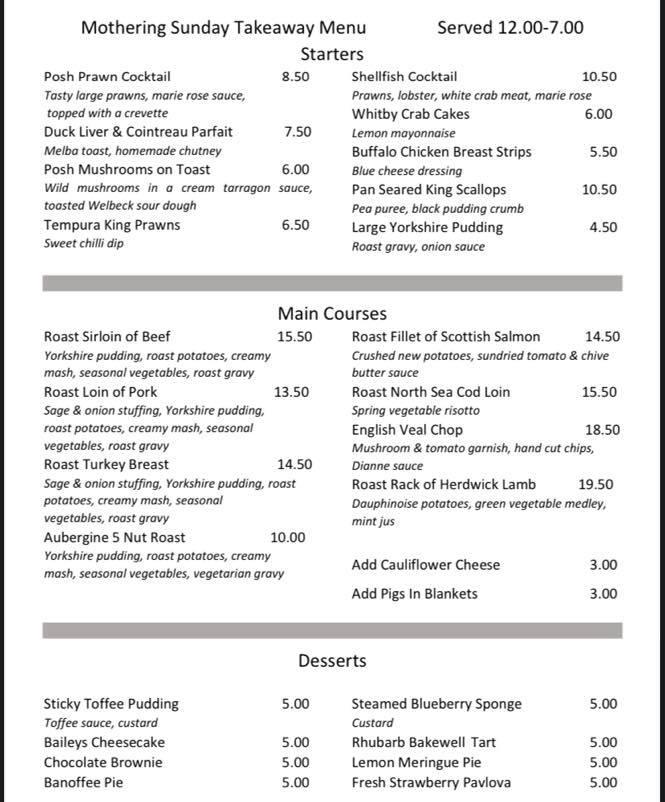 Menu at Whitehouses restaurant, Retford