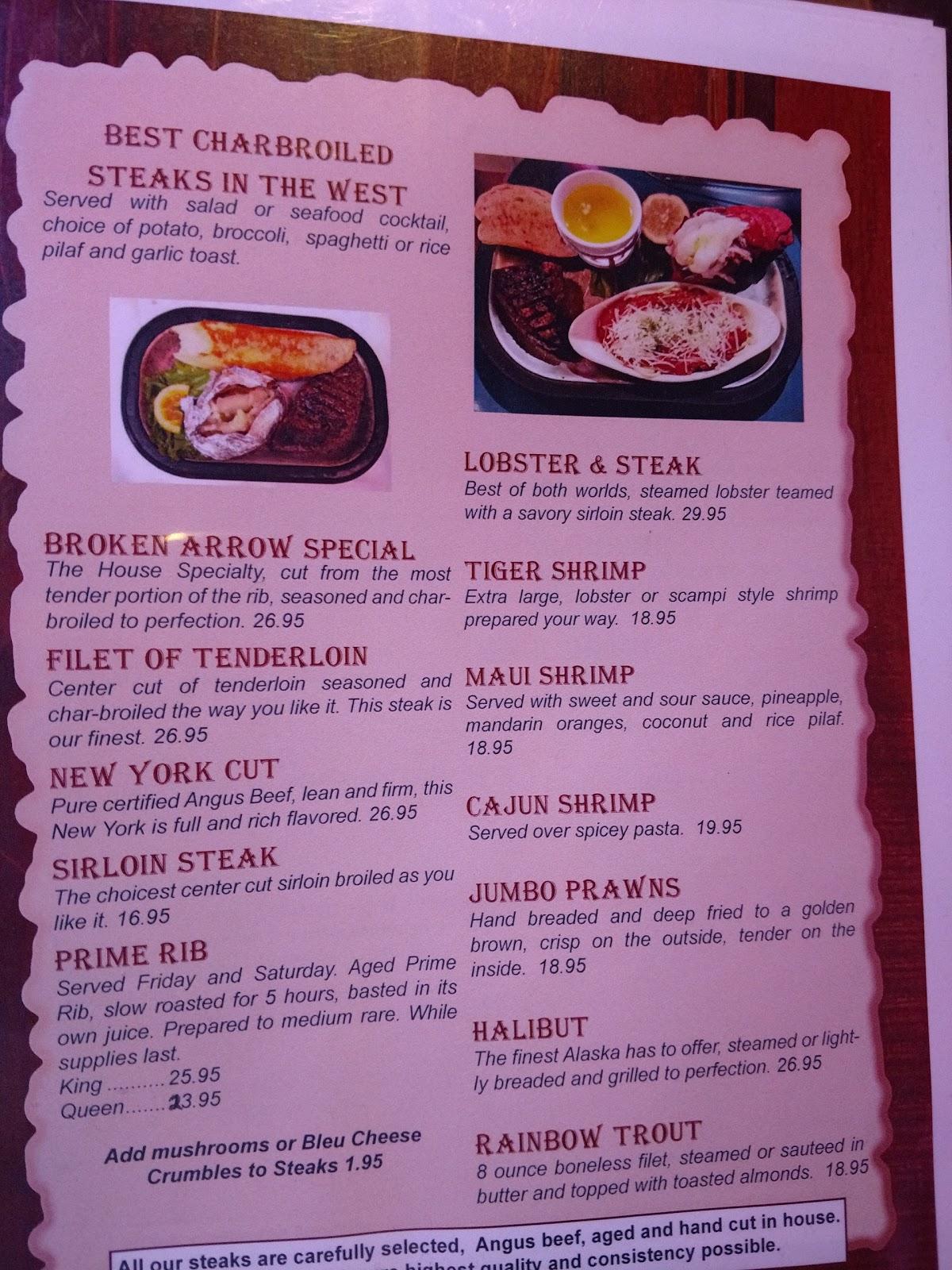 Menu at Broken Arrow Steak House pub & bar, Deer Lodge