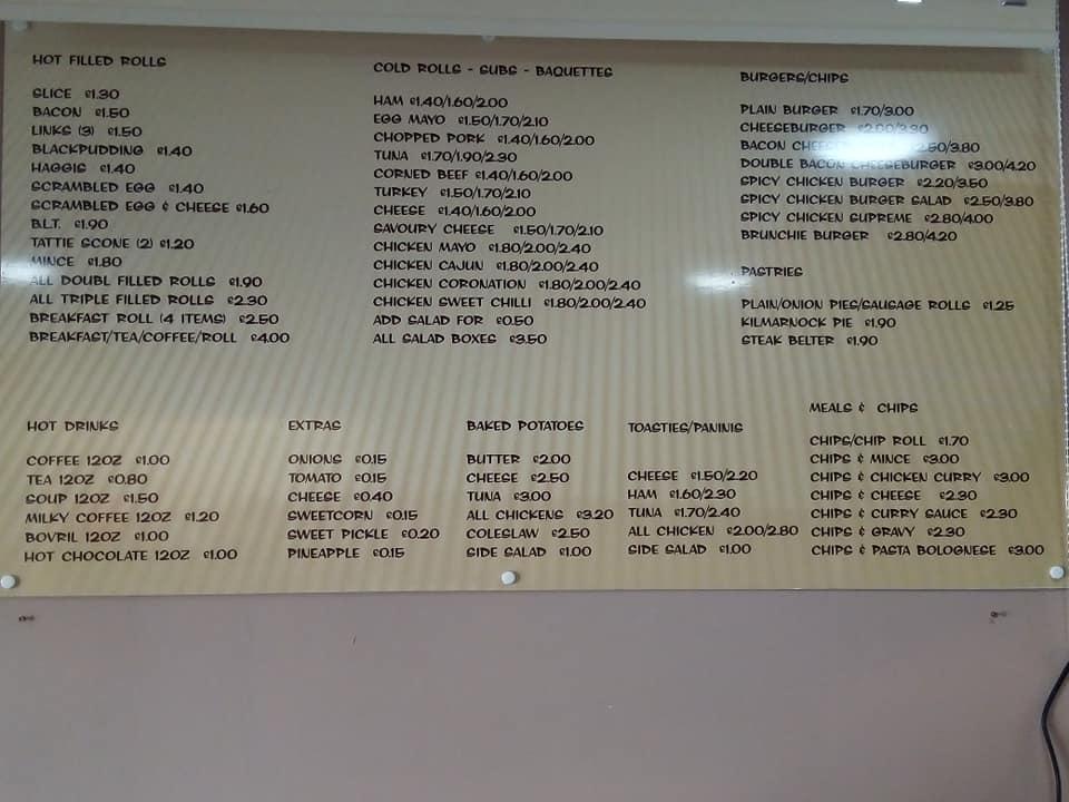 Menu at Brunchies restaurant, Kilmarnock