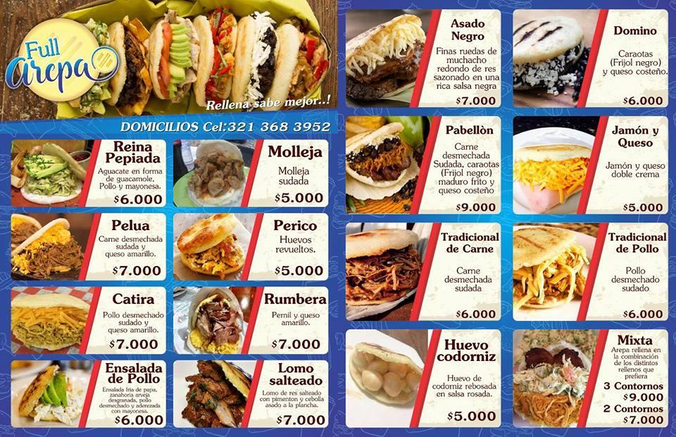 Menu at Full Arepa restaurant, Yopal