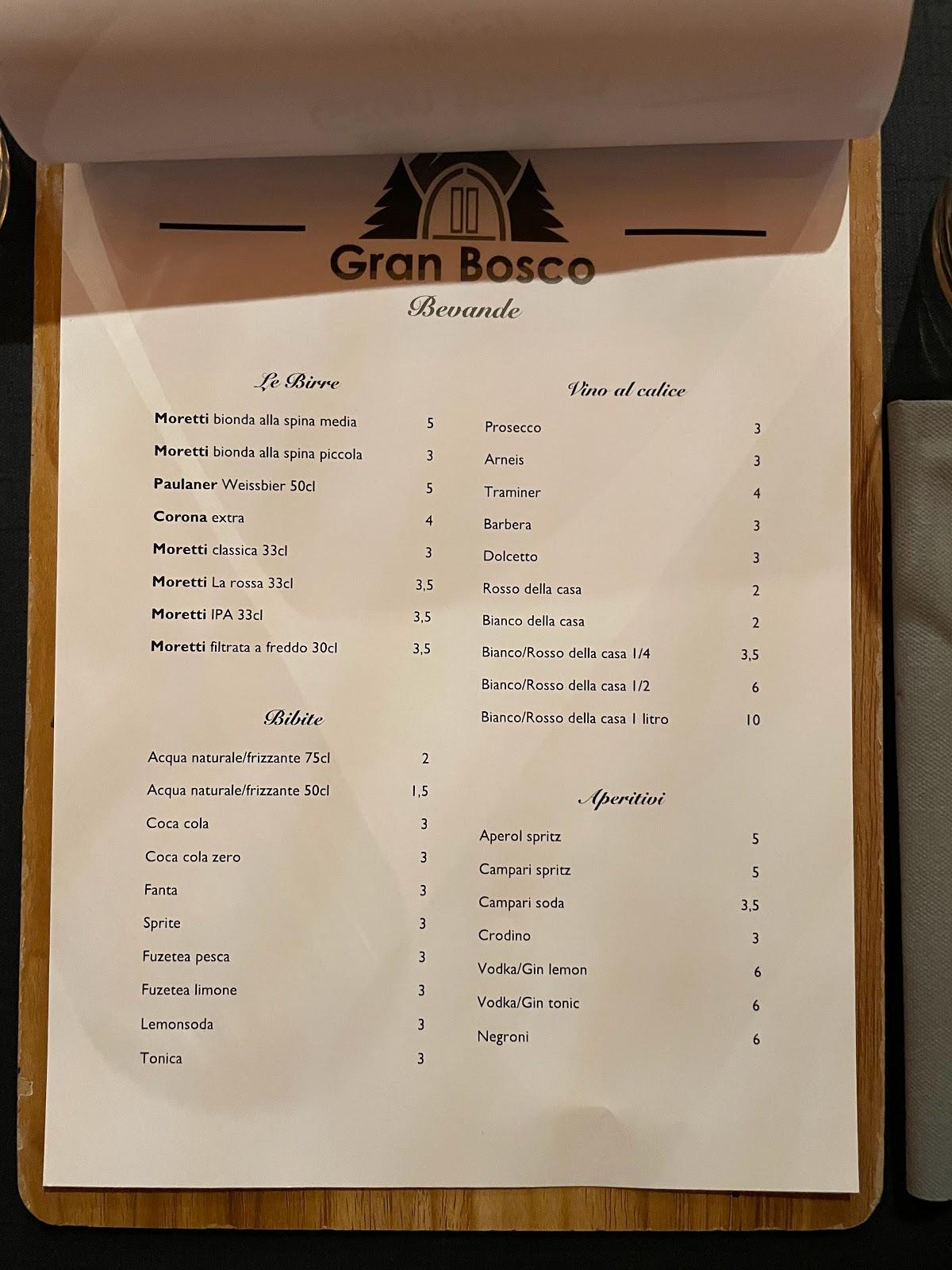 Menu da Gran Bosco Bistro ristorante, Salbertrand