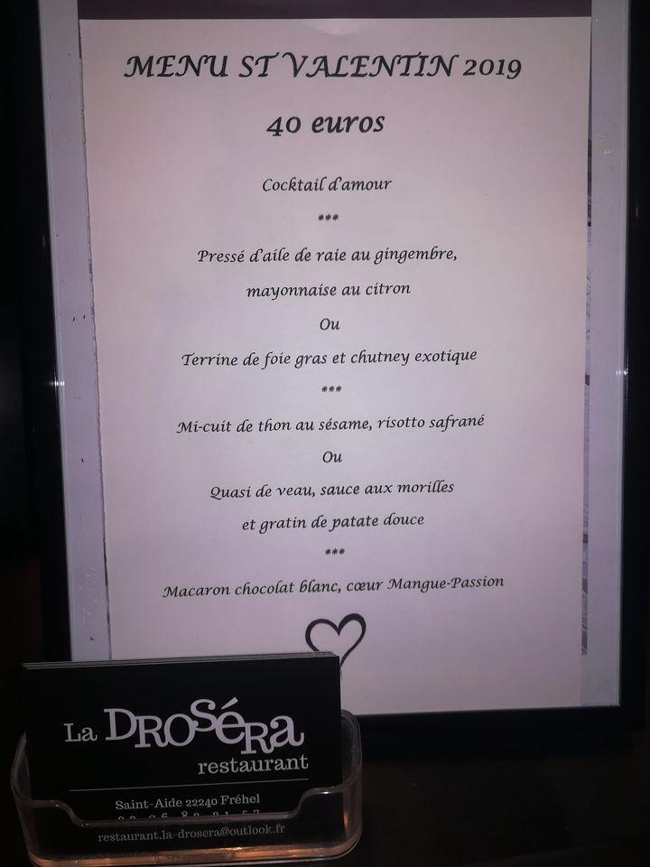 Menu au La Drosera restaurant, Fréhel