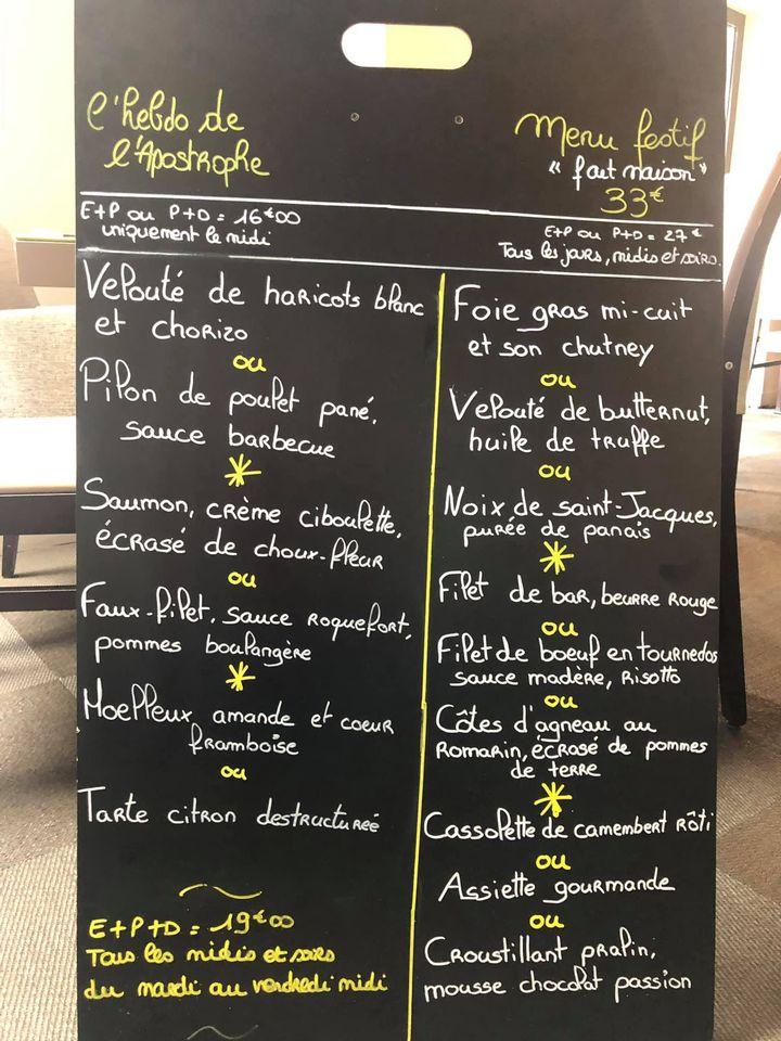 Menu au Apostrophe restaurant, Sucé-sur-Erdre