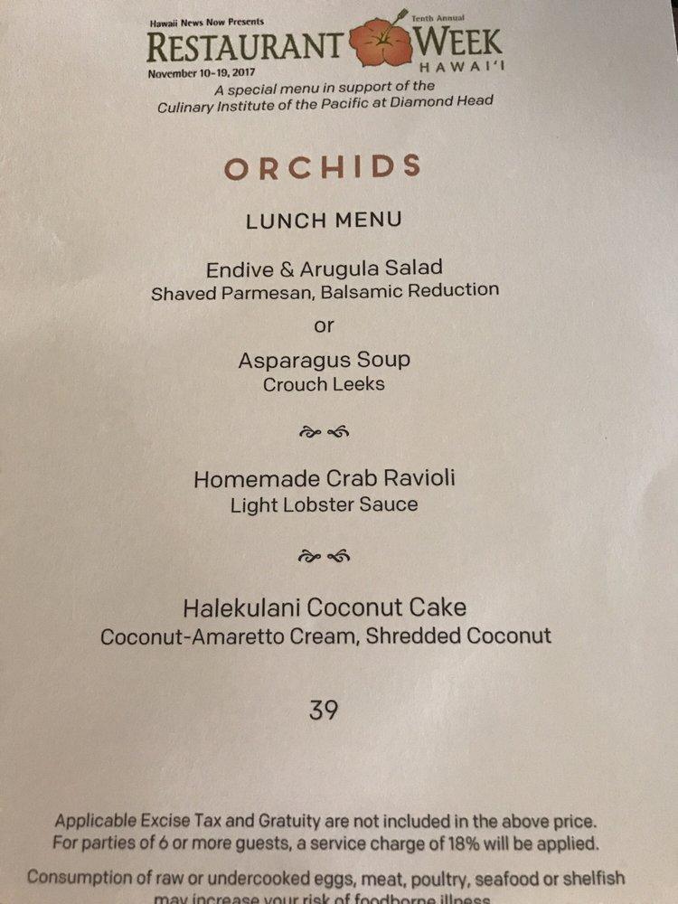 Menu at Orchids restaurant, Honolulu