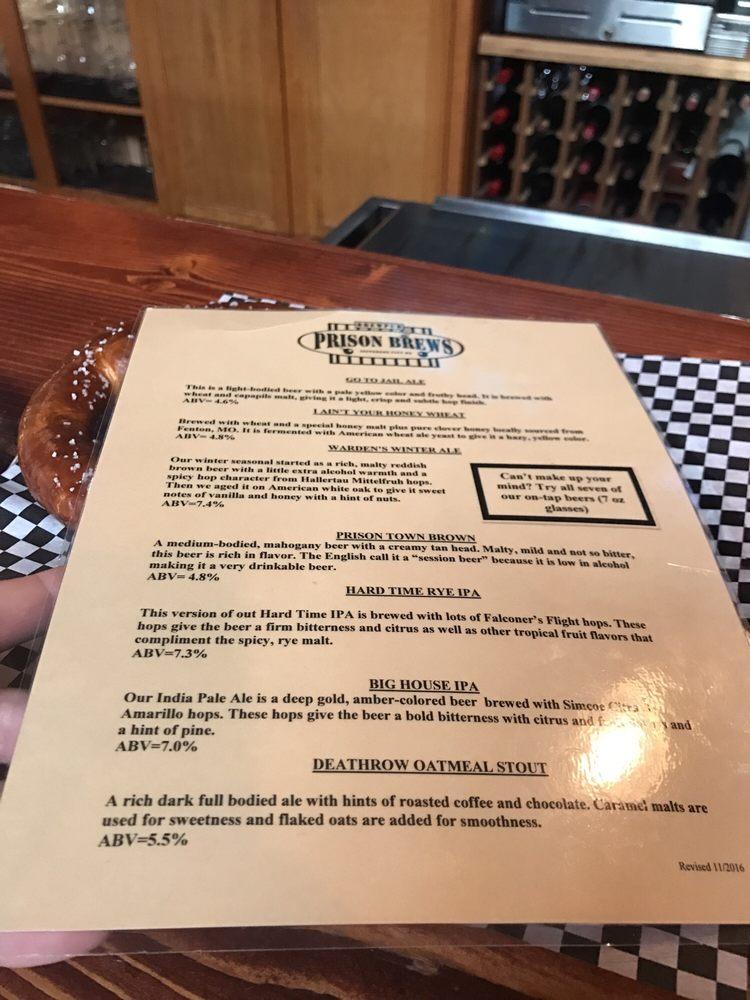 Menu at Prison Brews pub & bar, Jefferson City