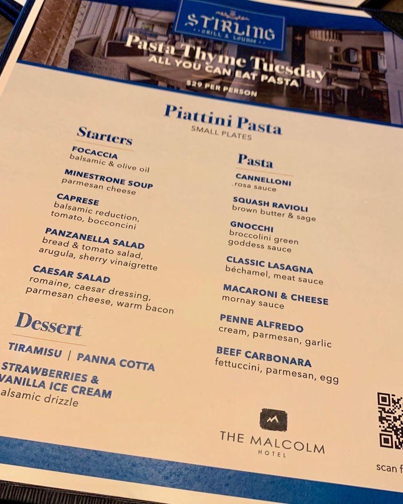 Menu at Stirling Dining Room and Lounge restaurant, Canmore