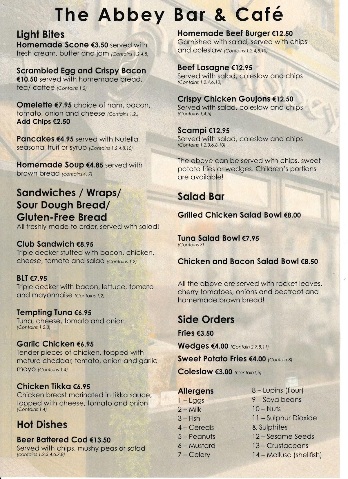 Menu at The Abbey pub & bar, Tuam
