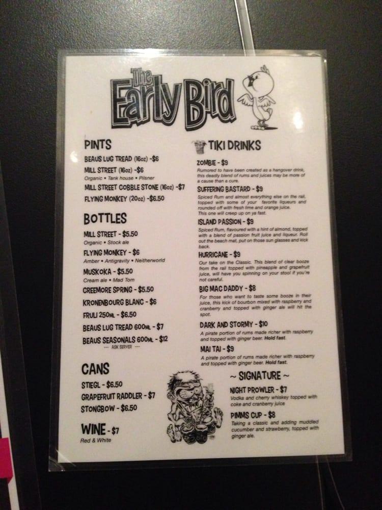 Menu at The Early Bird restaurant, London