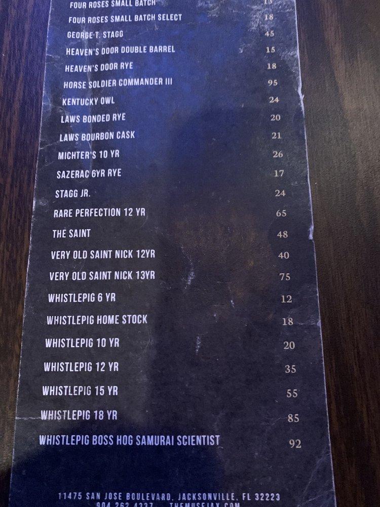 Menu at The MUSE Bourbon Bar & Grill, Jacksonville